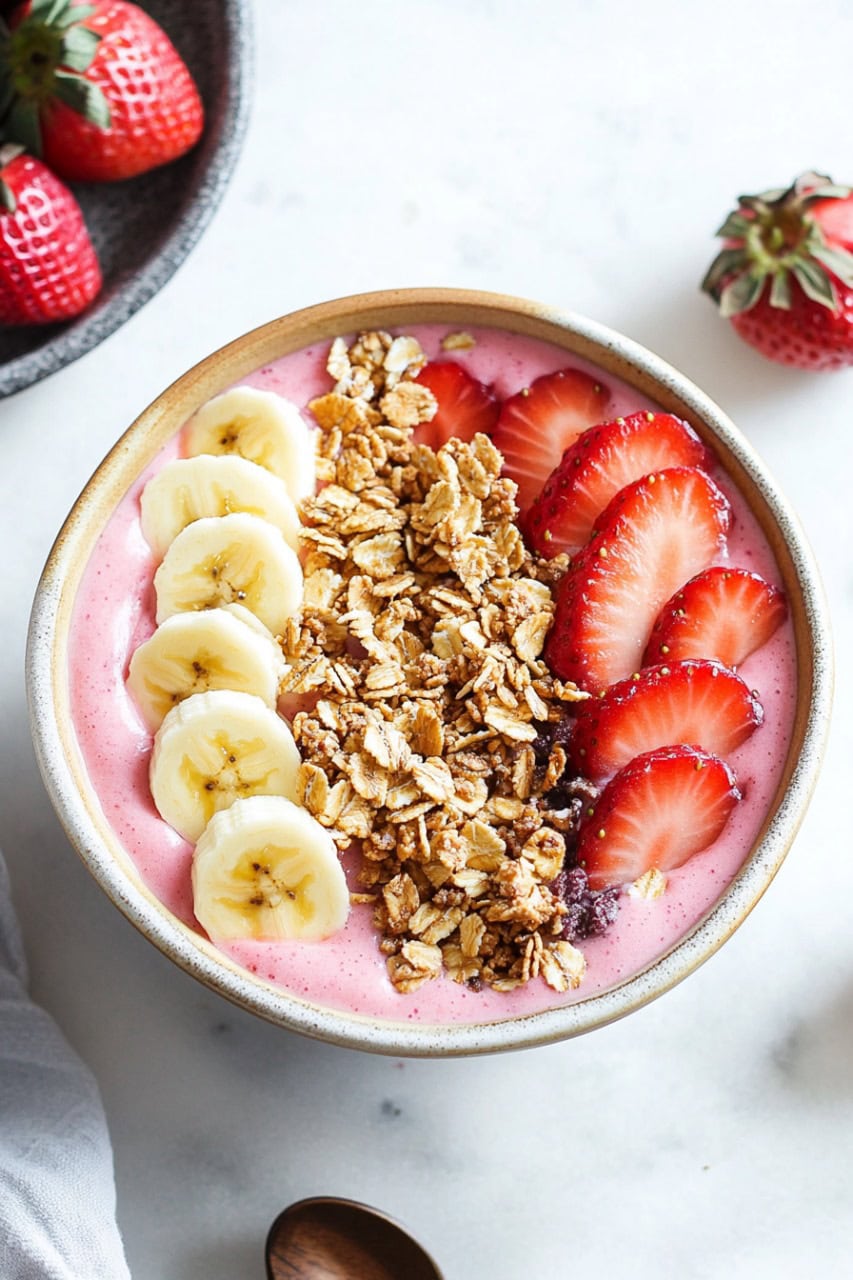 Strawberry Banana Smoothie Bowl - FoodieVista