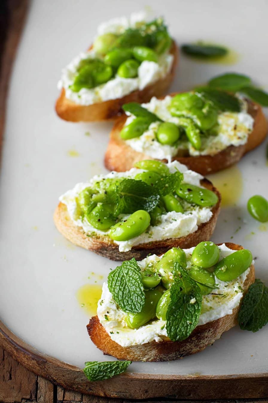 Fava Bean Toast With Ricotta & Mint - FoodieVista